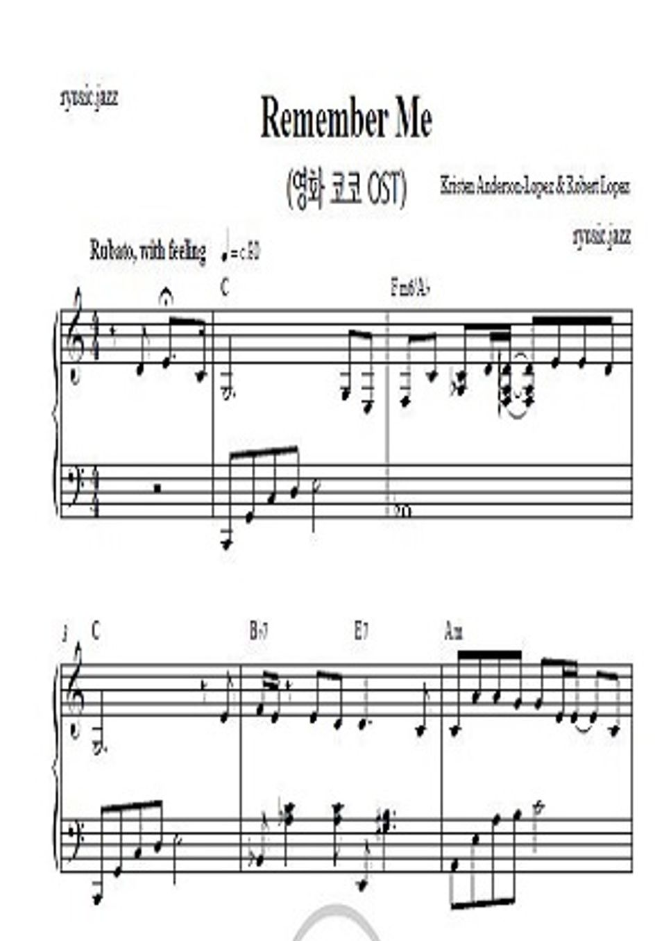 Kristen Anderson-Lopez & Robert Lopez - Remember Me (Disney Coco OST) Sheets by ryusic.jazz