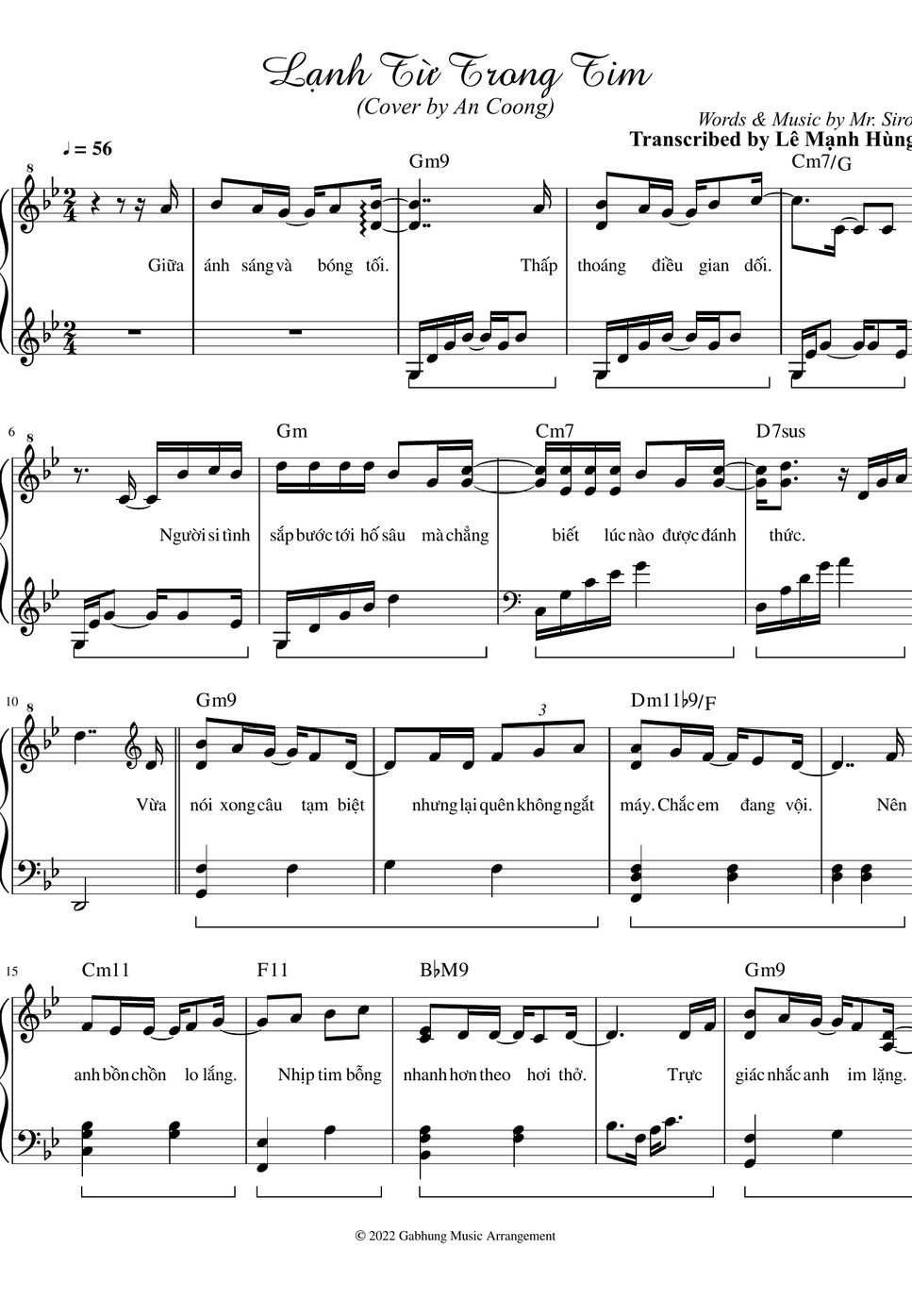 Cover by An Coong - Lạnh Từ Trong Tim (Transcribed) 樂譜 by Le Manh Hung