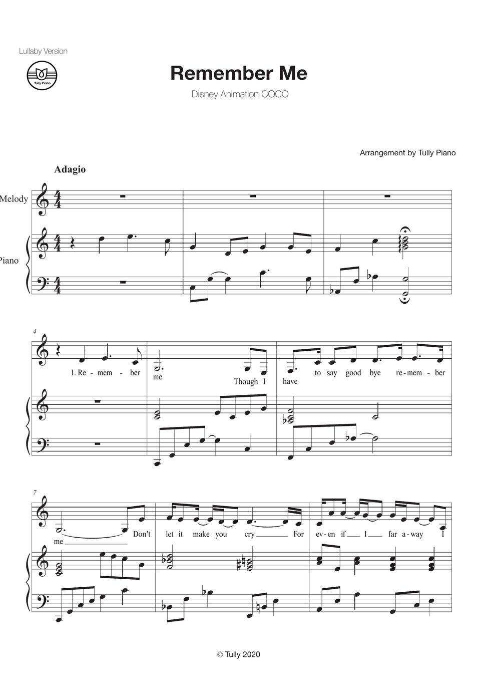 COCO - Remember Me ( Disney Animation) (3 staves) by Tully Piano (Revise) Nuty by Tully Piano