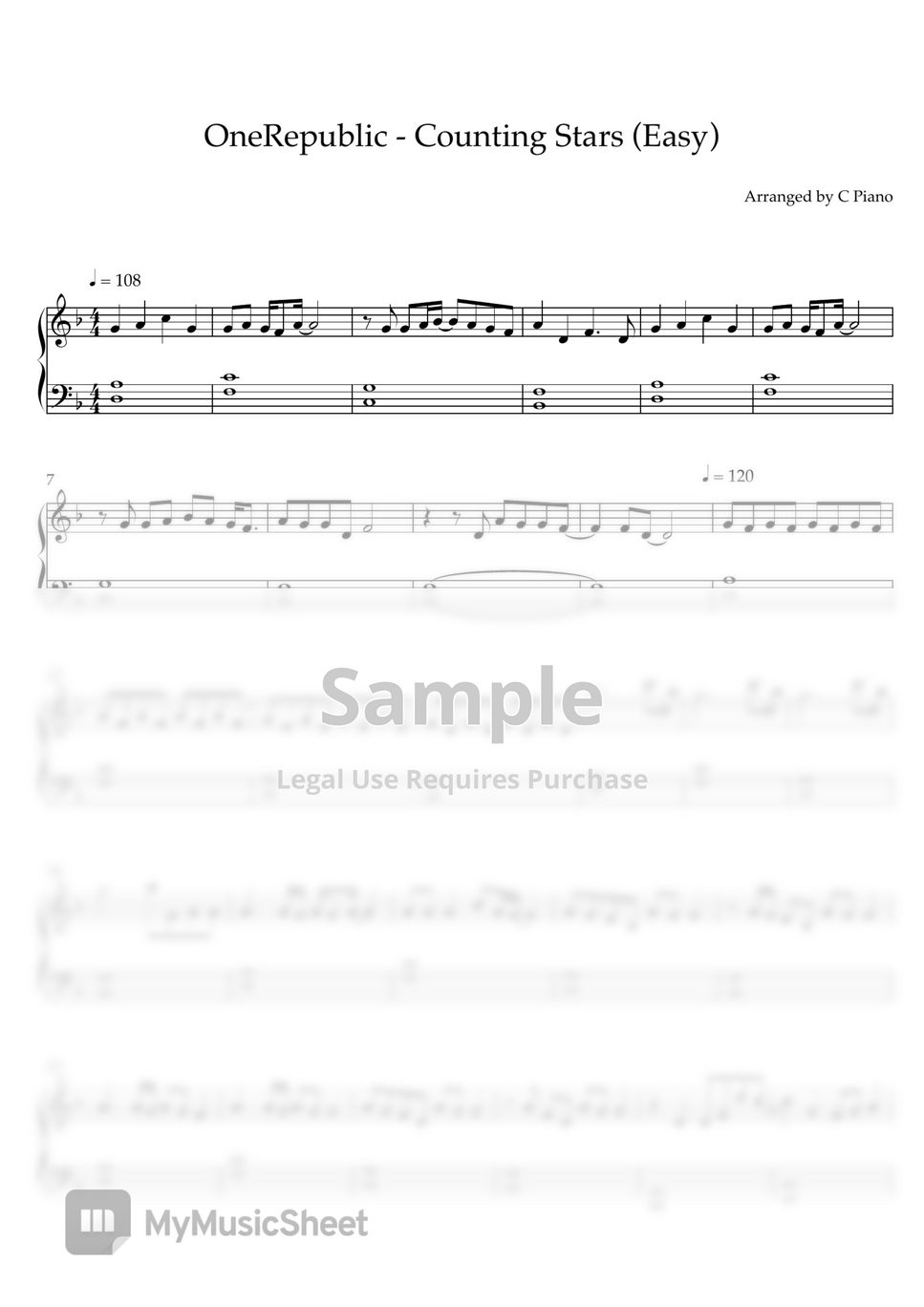 OneRepublic - Counting Stars (Easy Version) Sheets by C Piano