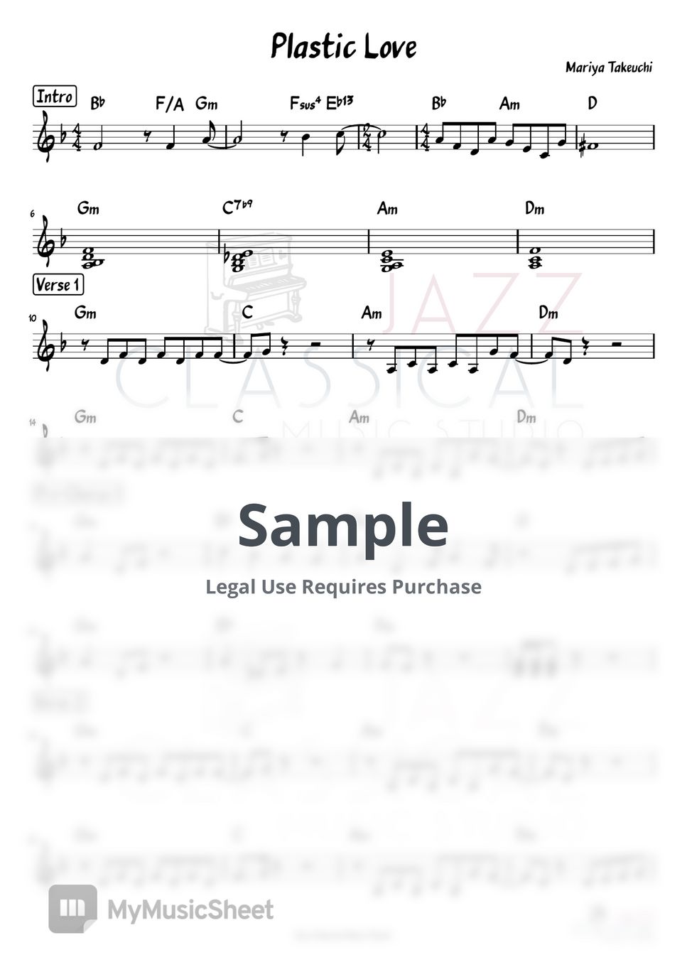 Mariya Takeuchi - Plastic Love Sheets by Jazz Classical Music Studio