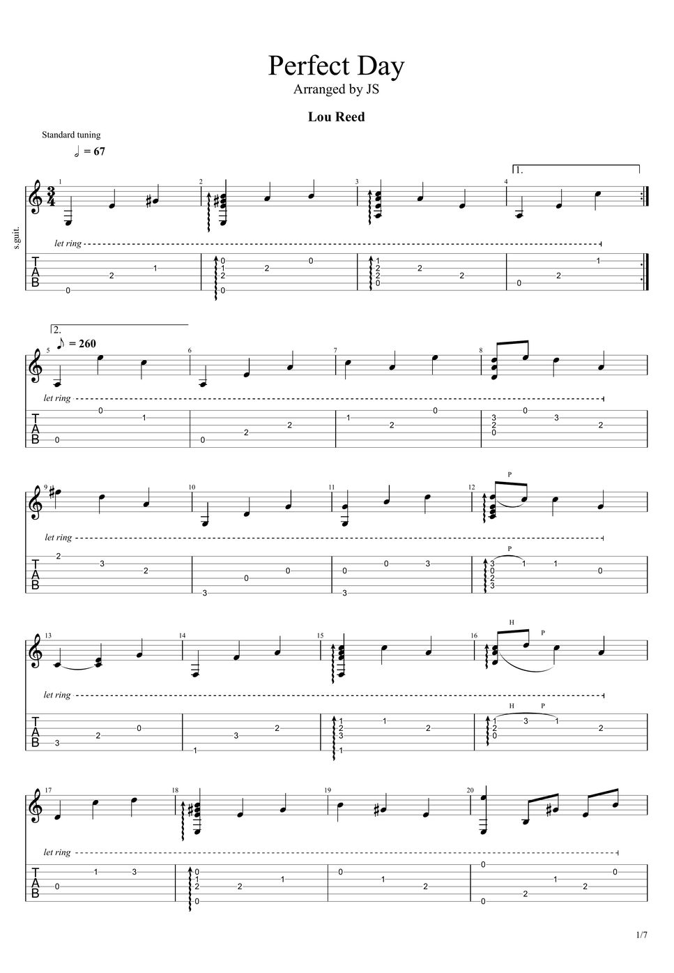 Lou Reed - Perfect Day TAB by JS-WAVE
