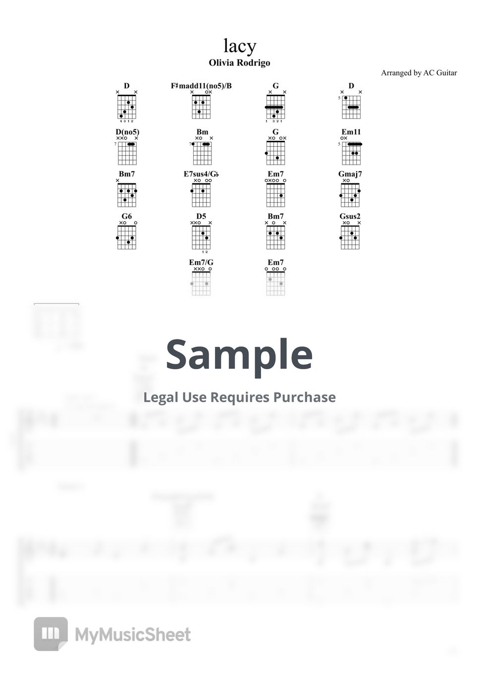 Olivia Rodrigo - lacy Tab + 1staff by AC Guitar