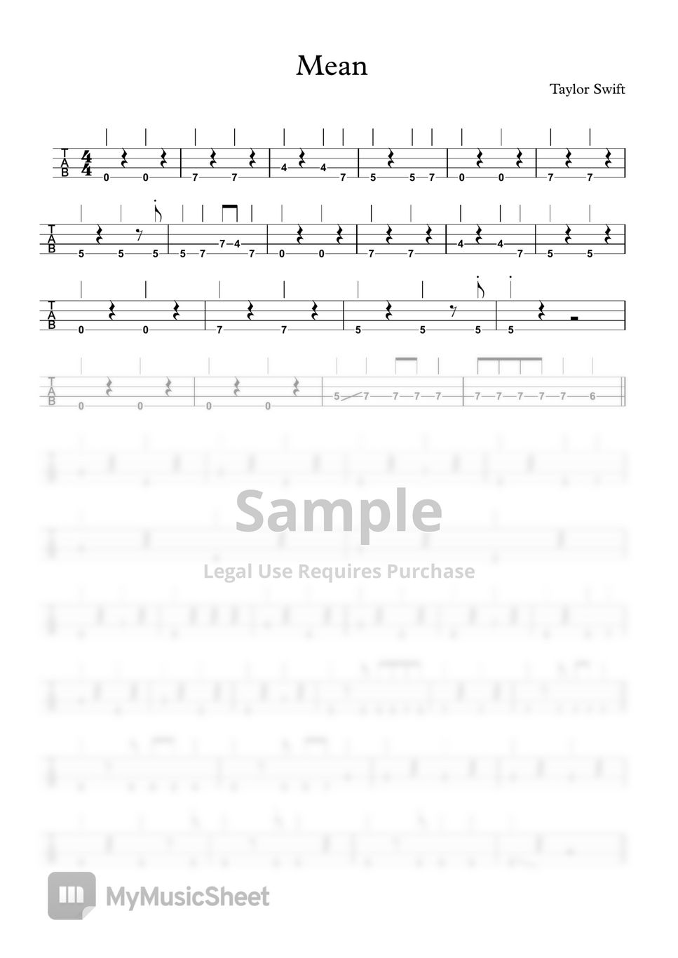 taylor swift - mean TAB by BassTabsWorld