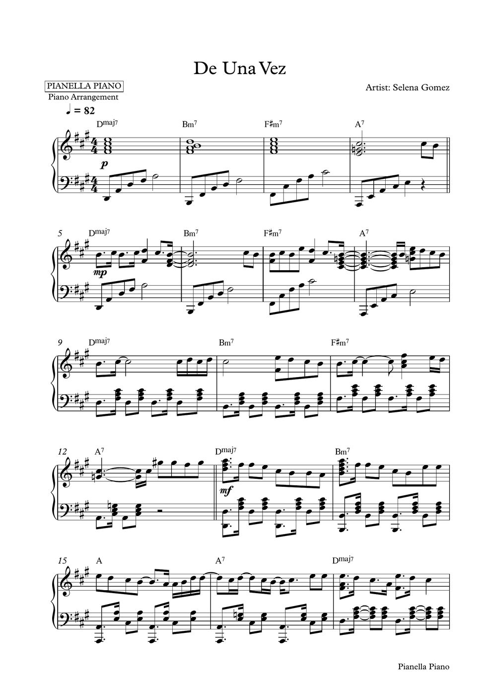 Selena Gomez - De Una Vez (Piano Sheet) Sheet by Pianella Piano