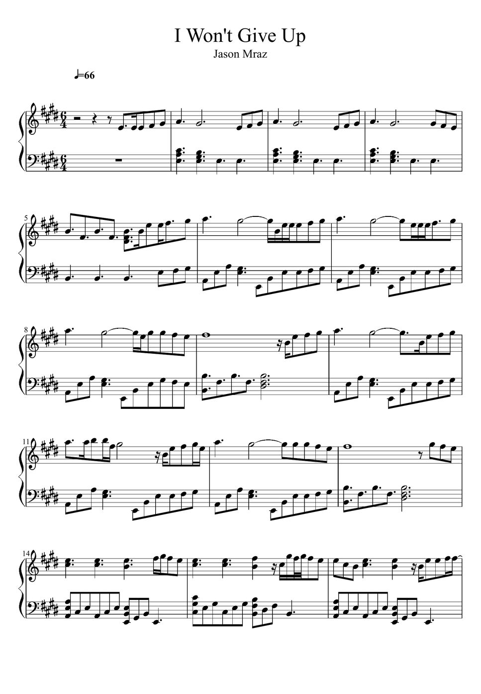 Jason Mraz - I Won't Give Up Sheet by Henry William