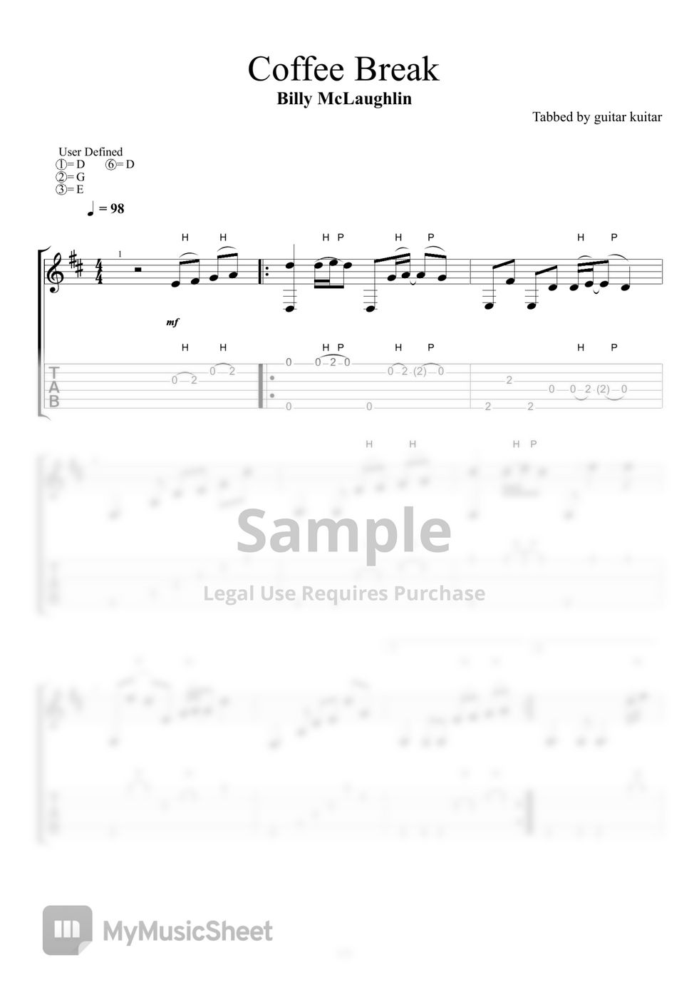 Billy McLaughlin - Coffee Break (TAB Sheet Music) Tab + 1staff by ...