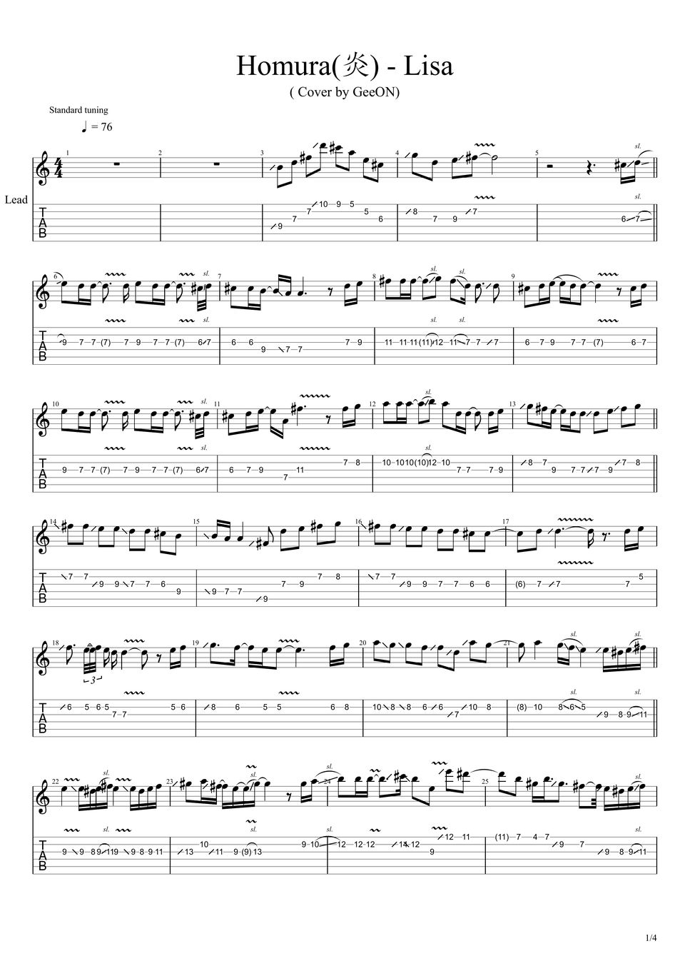 Lisa - Homura(炎) Demon Slayer (Guitar ver) TAB by GeeON