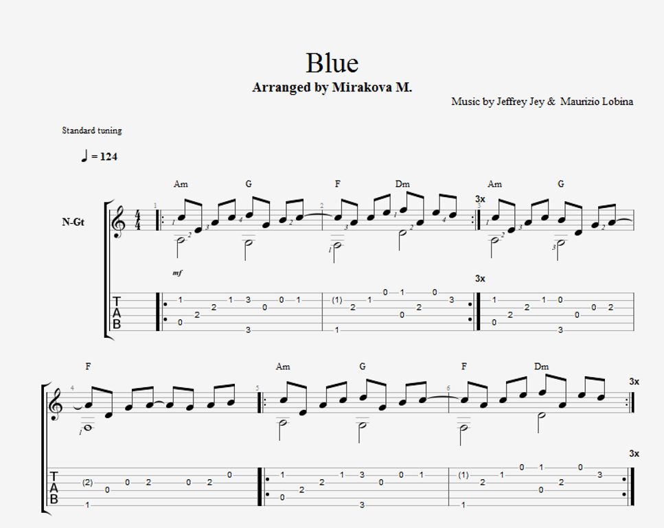 Eiffel 65 - Blue (Da ba dee) Tab + 1staff by Mirakova Marina