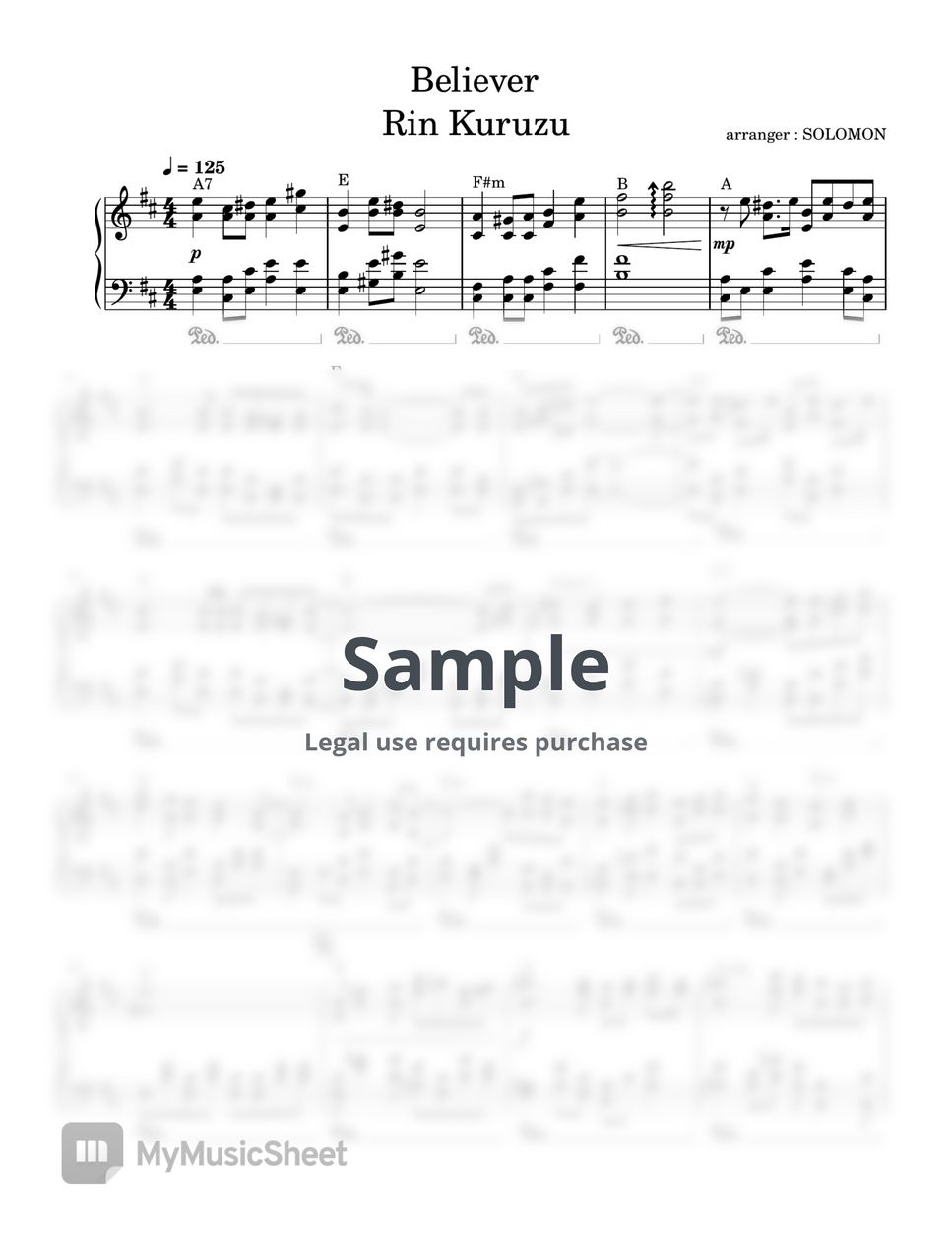 Rin Kurusu - Tensei Shitara Slime Datta Ken Season 3 ED Full ( Believer ) Sheets by SOLOMON-PIANO