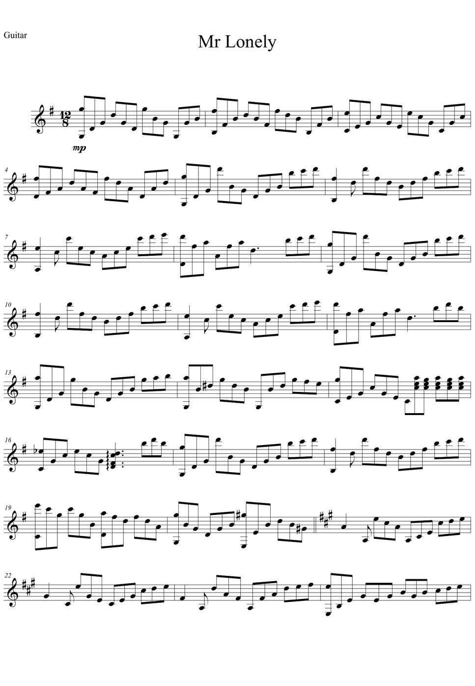 Gene Allen, Bobby Vinton - Mr.Lonely (Guitar Cover) 标签