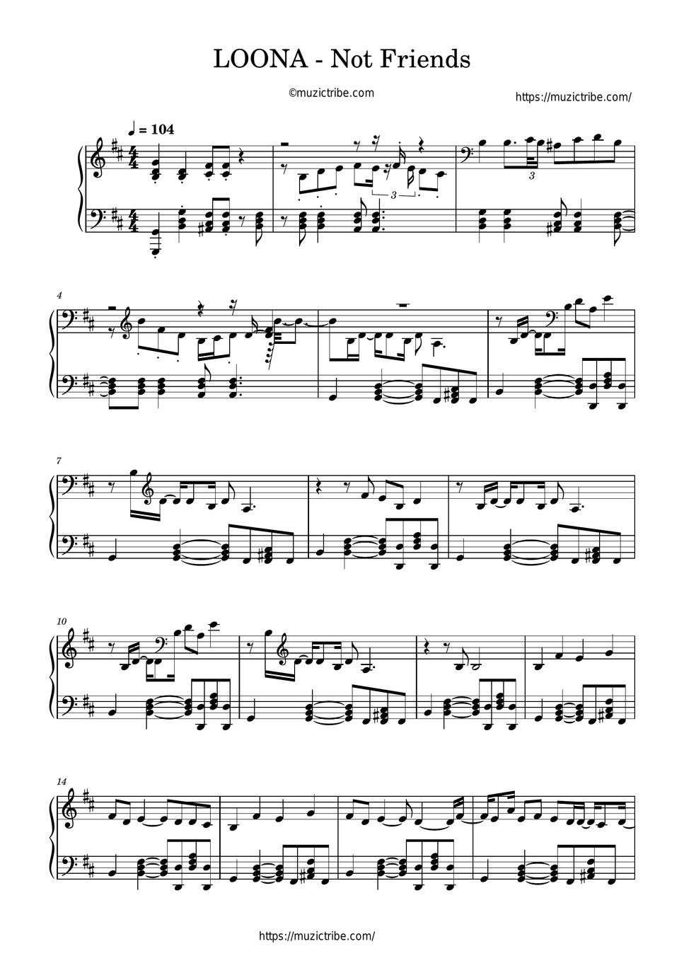 LOONA(이달의 소녀) - Not Friends - Piano Sheet + MP3 + MIDI Sheet