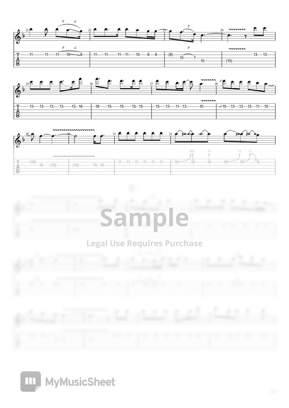 Bon Jovi - Bed of Roses Tab + pontuação de linha única by Kfir Ochaion