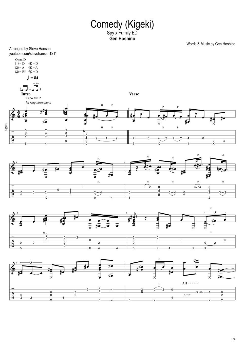Gen Hoshino - Comedy (Kigeki) - SPY x FAMILY ED Tab + Partition à une ...