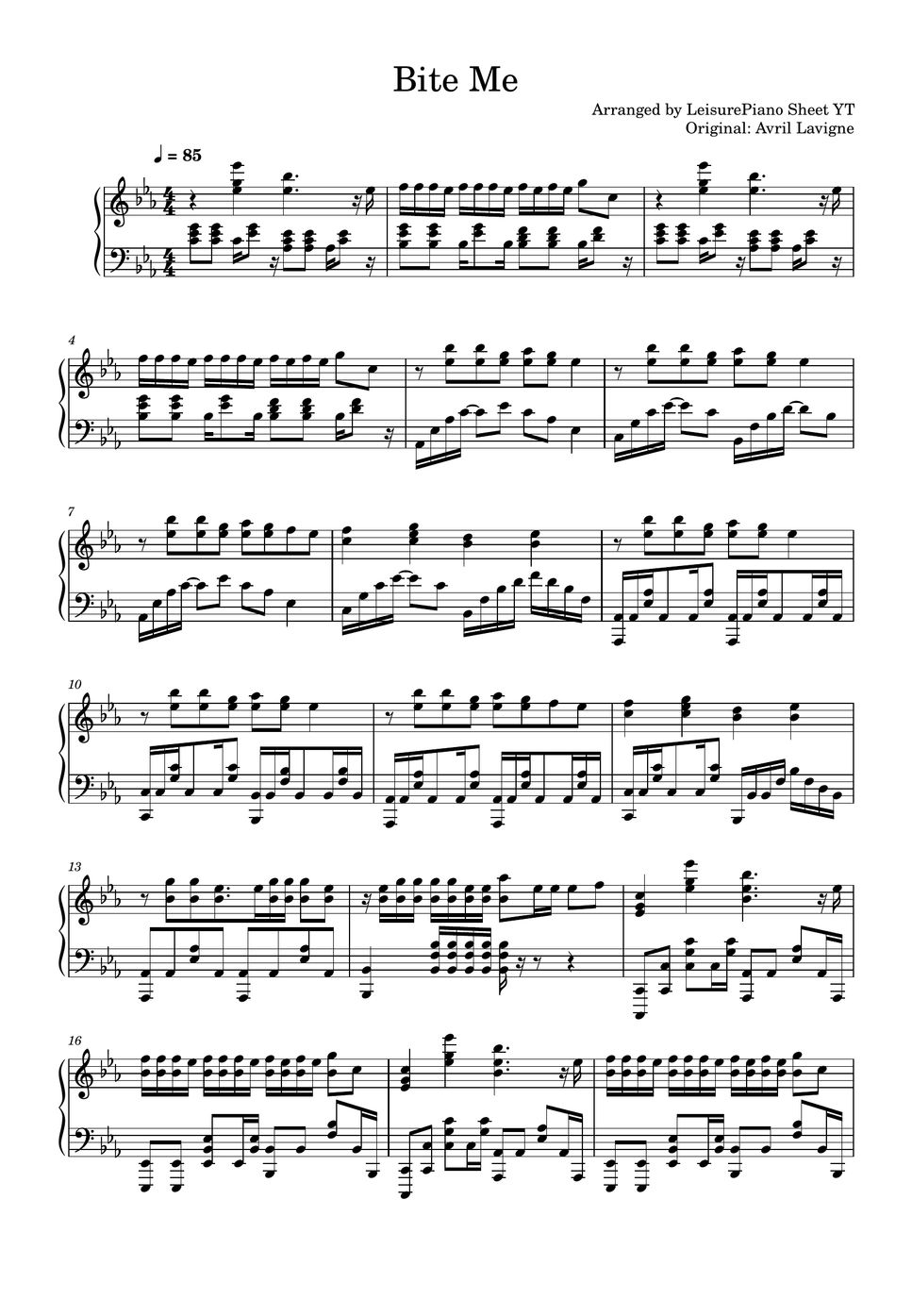 Avril Lavigne - Bite Me 楽譜 by Leisure Piano Sheets