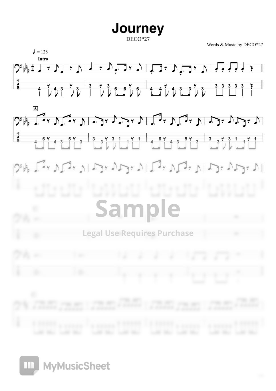 DECO*27 - Journey (BassTAB 4strings) 악보 by swbass