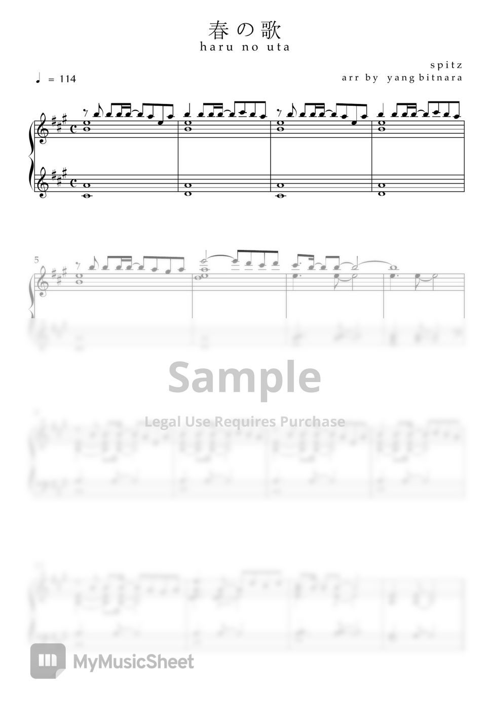 spitz - 春の歌 haru no uta (piano ver) 악보 by bitnara yang