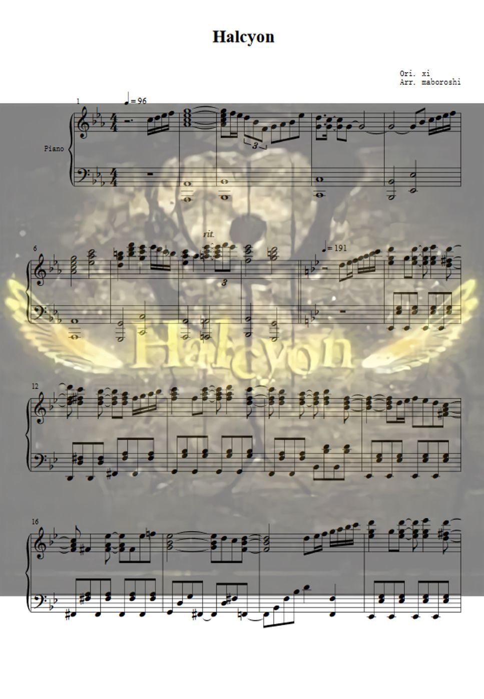 xi - 《Halcyon》 | 音遊必聽熱門歌曲之一 / piano sheet Sheets by maboroshi xi - 《Halcyon》 | 音遊必聽熱門歌曲之一 / piano sheet Sheets by maboroshi
