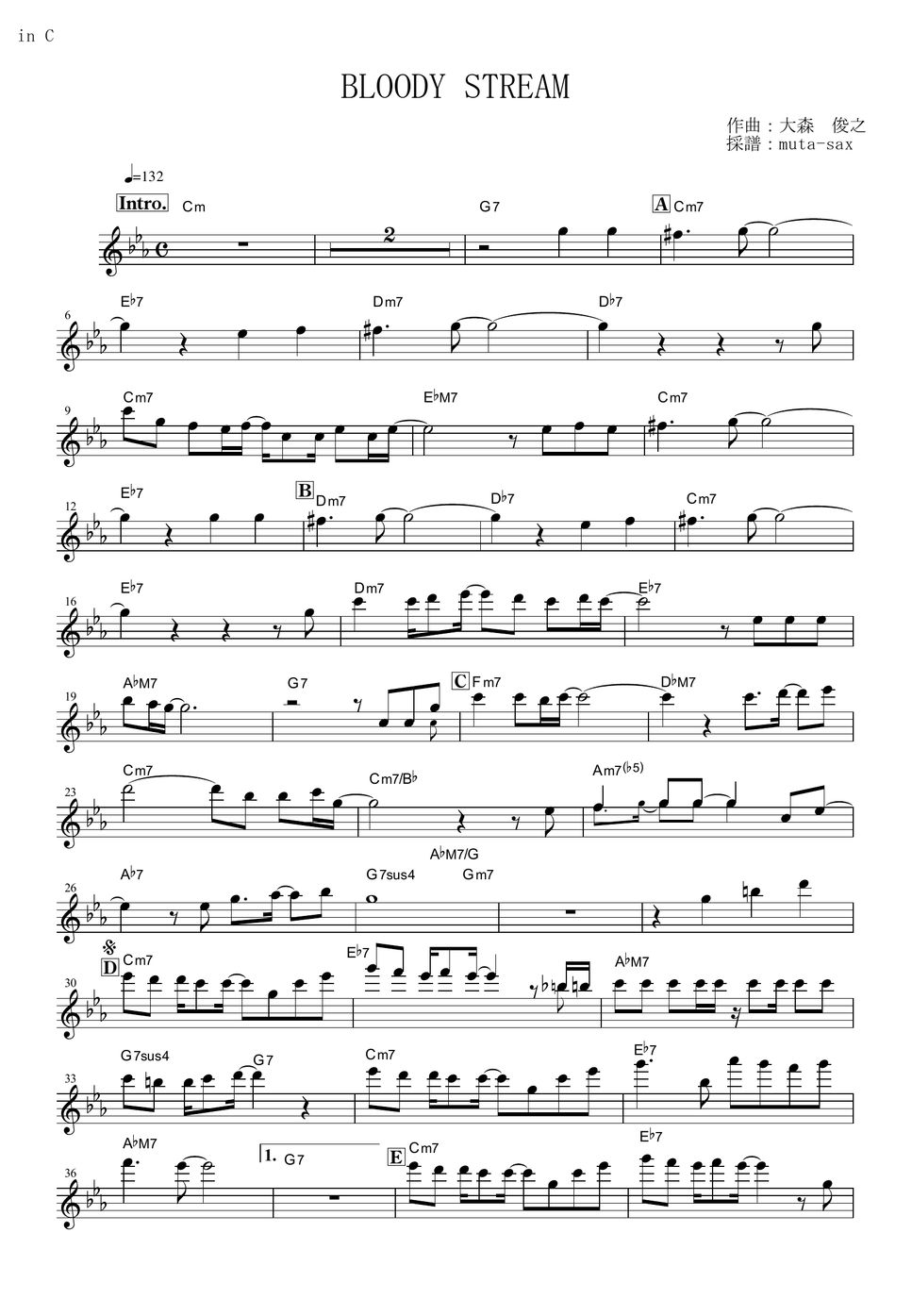 JoJo's Bizarre Adventure - BLOODY STREAM (in C) Sheet