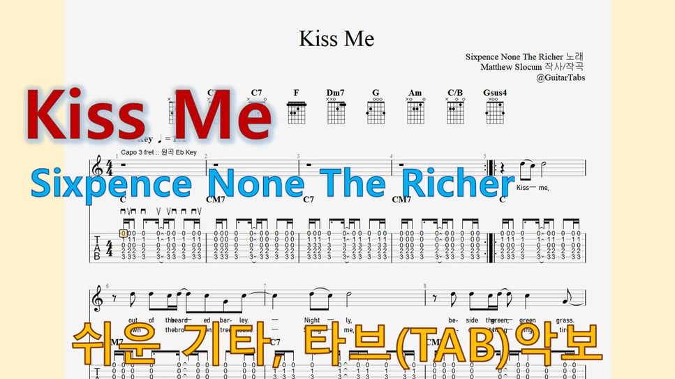 Sixpence None The Richer - Kiss Me (C Key / Easy TAB / Lyrics ...