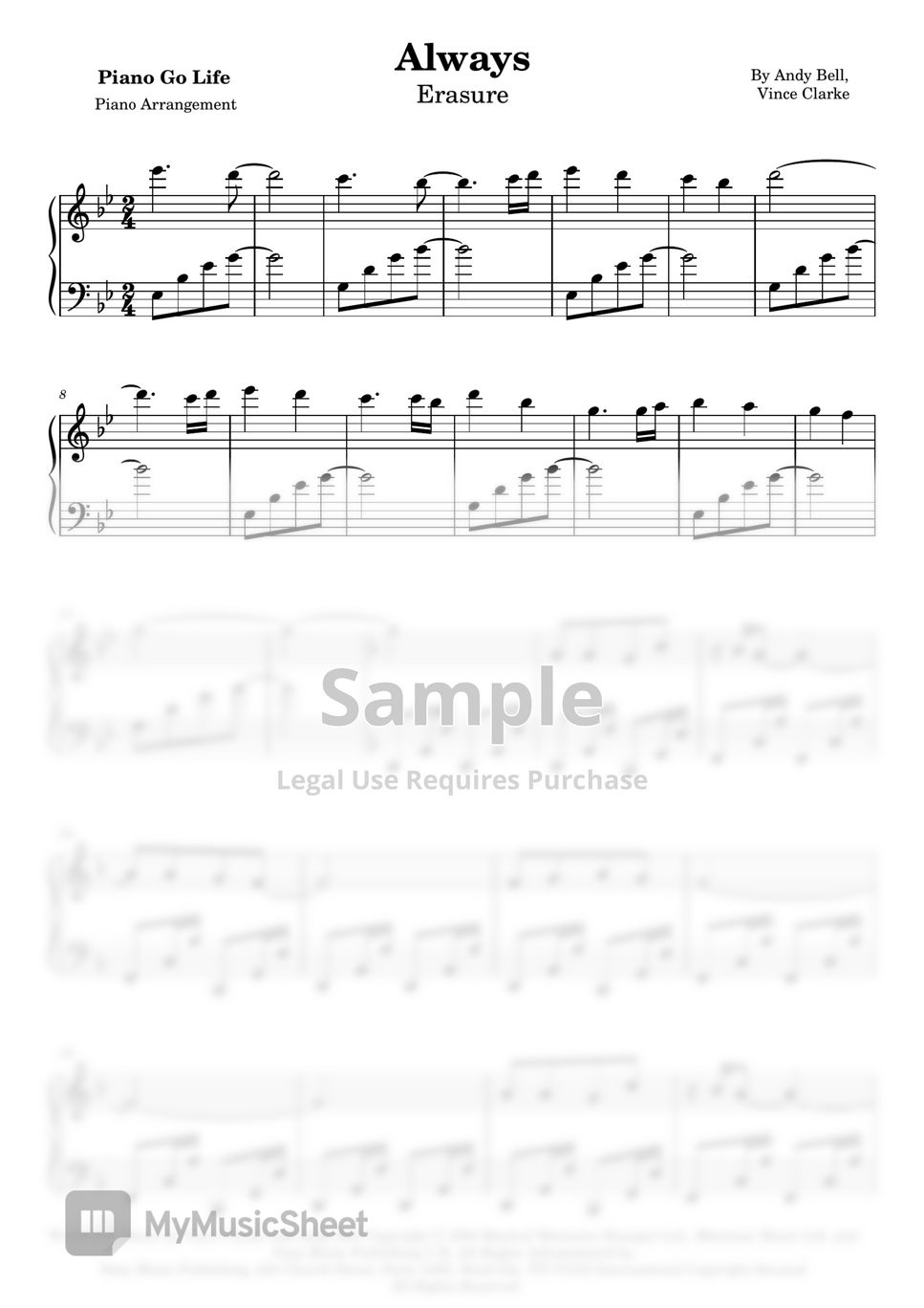 Erasure - Always Sheet by Piano Go Life