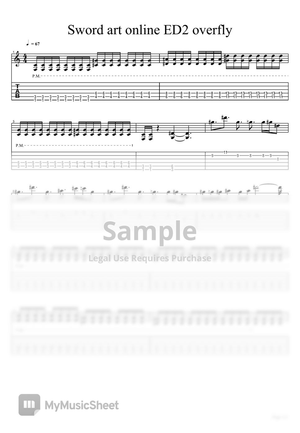 刀劍神域 - Sword art online ED2 overfly guitar cover タブ + 五線譜 by Eric Lo