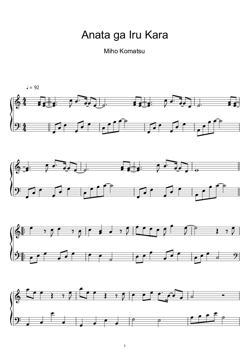 Miho Komatsu - Anata Ga Iru Kara (Detective Conan) (Sheet Music, MIDI ...