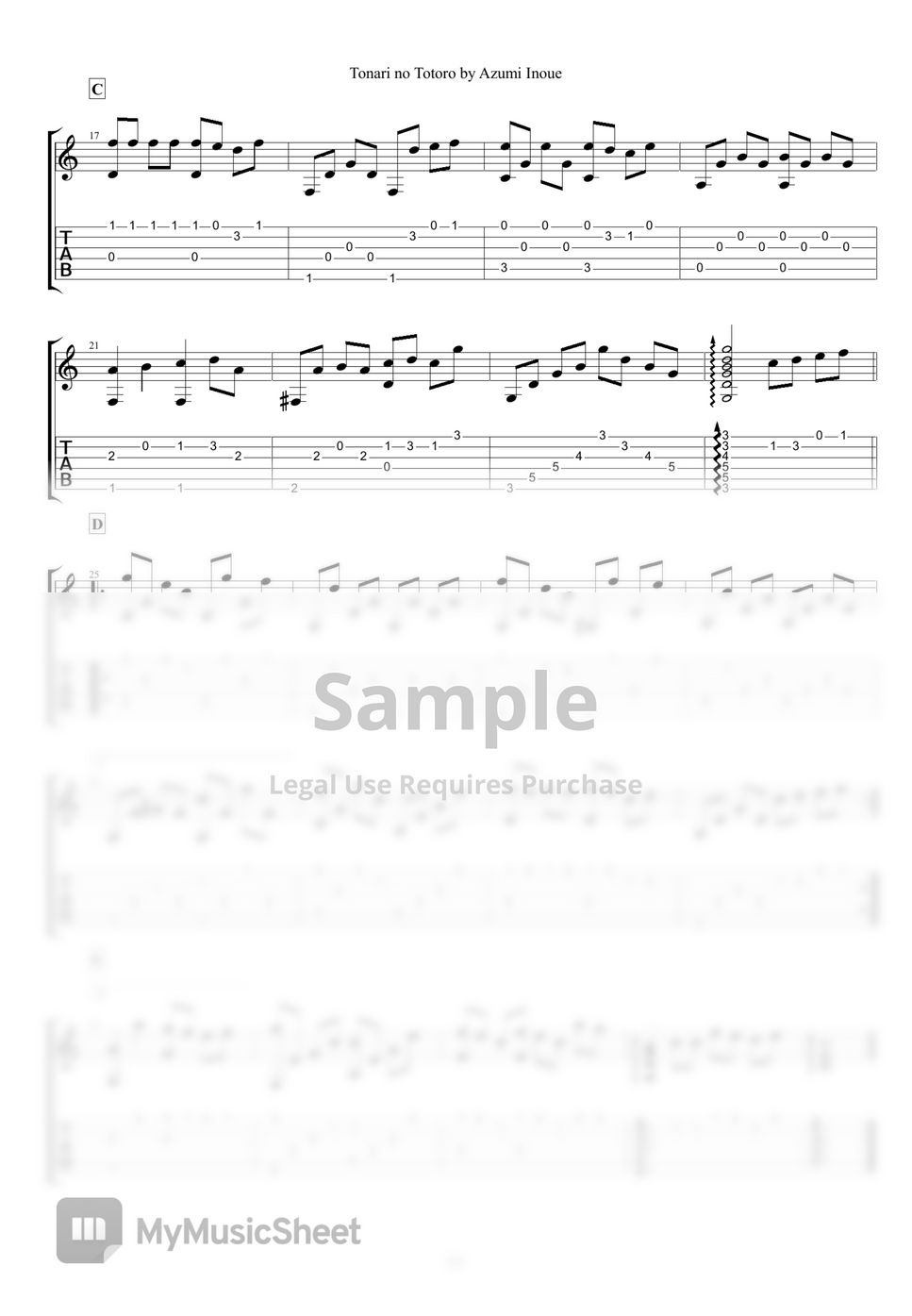 My Neighbor Totoro - Tonari no Totoro (Guitar TAB) Tabulatur + 1staff ...