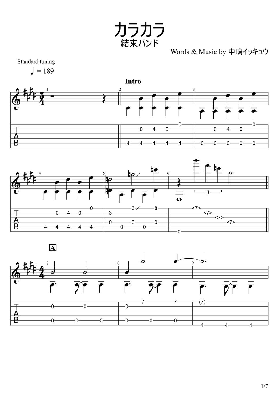 Kessoku Band - Karakara (Fingerstyle) Sheets by u3danchou