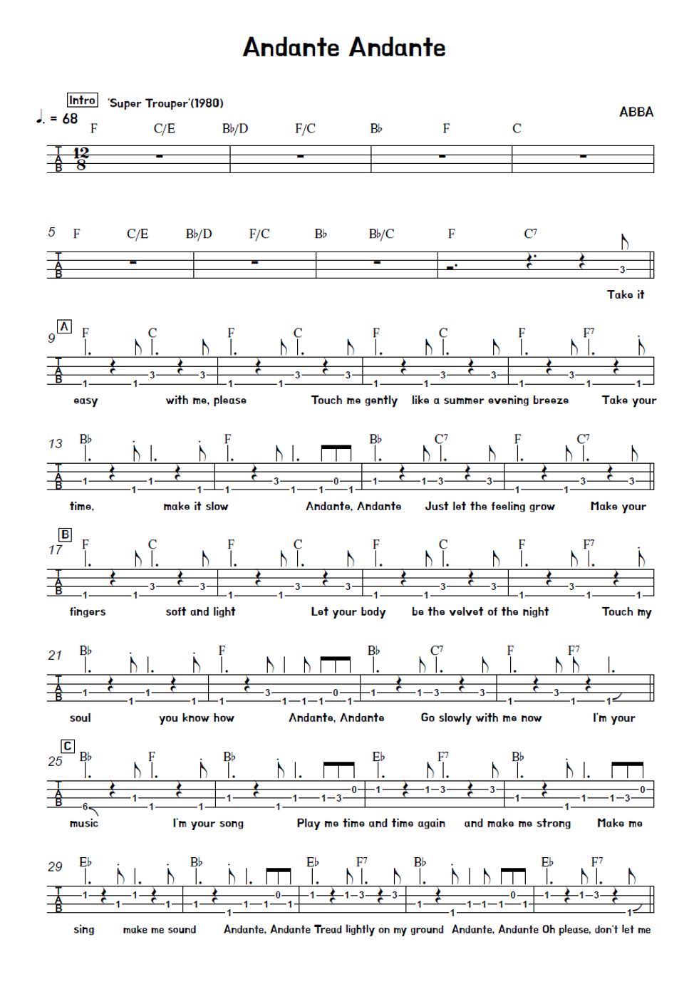 ABBA - Andante, Andante Sheets by 김미(Kimme)