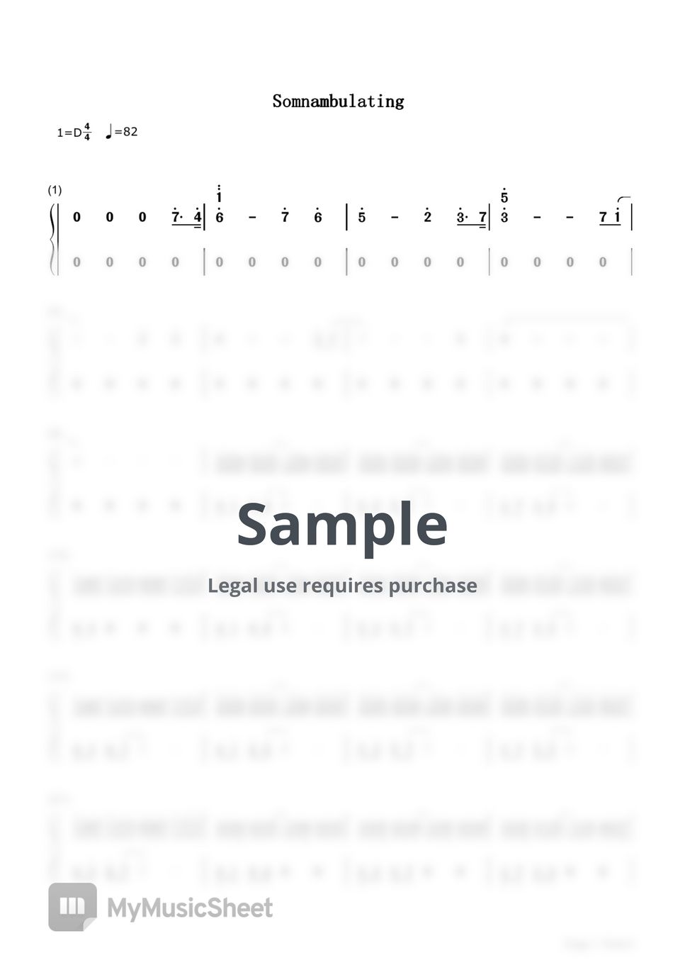 羽肿 - Somnambulating (简谱) Sheet Music by Shinian