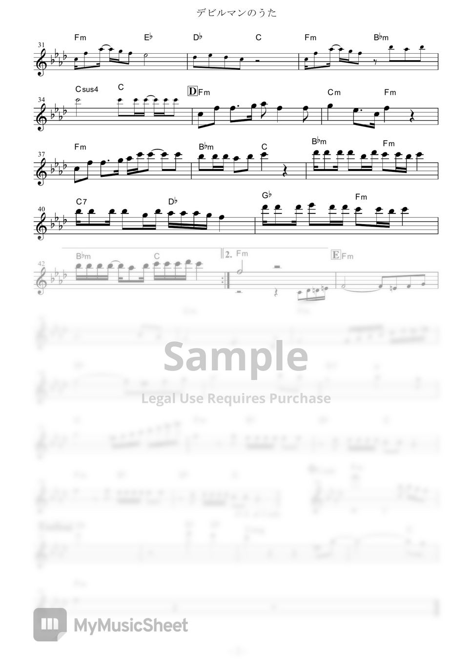 Keizou Toda - Devilman no Uta (Devilman / in C) Partitura by muta-sax