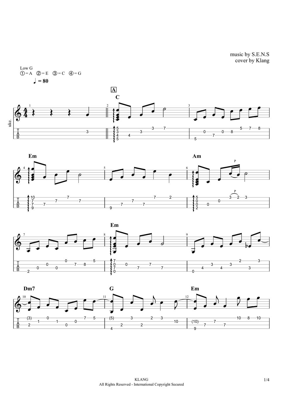 S.E.N.S - Like Wind (Ukulele Finger Style) Notenblatt by Klang / 클랑