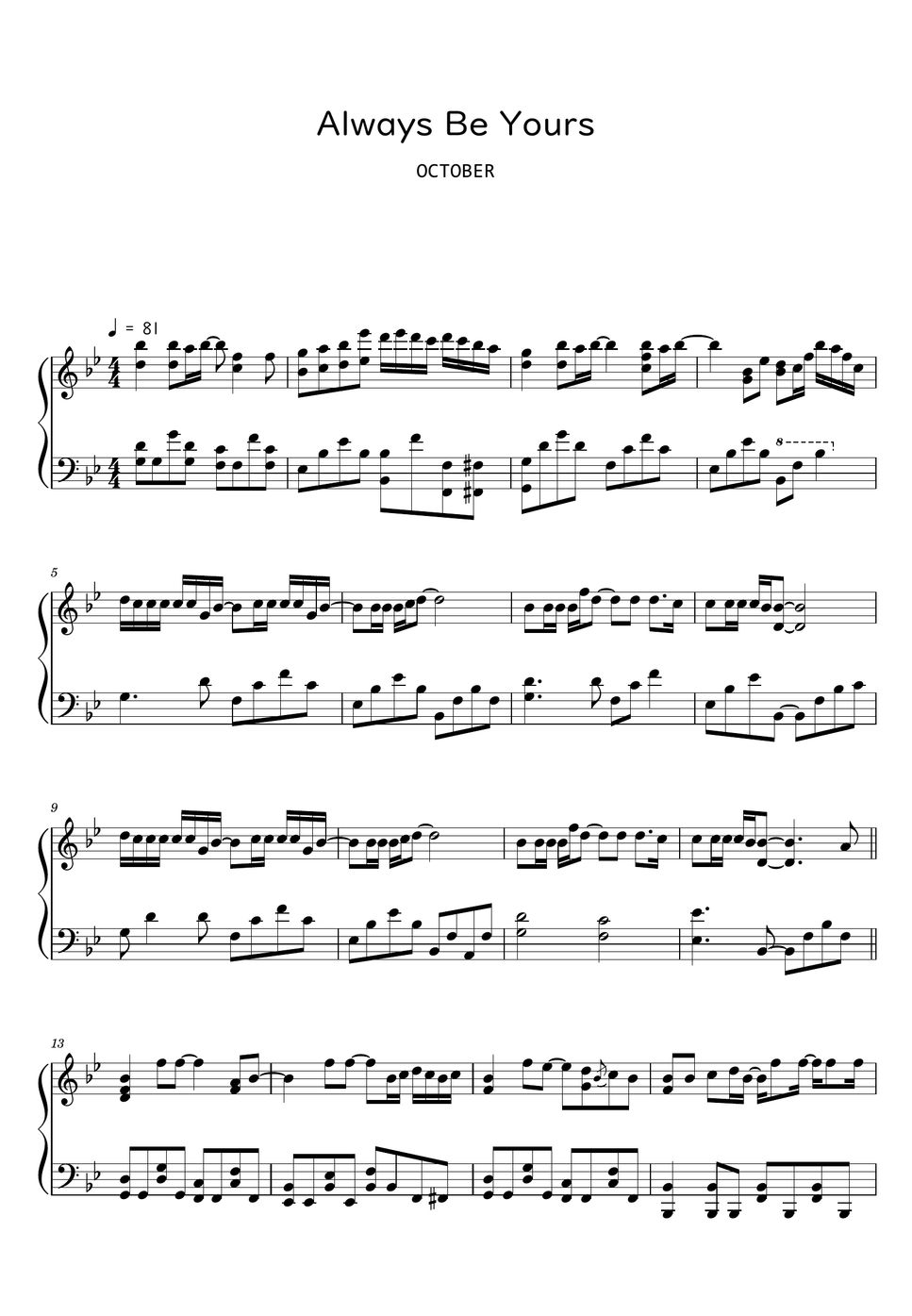 악토버 (OCTOBER) - Always Be Yours (Sheet Music, MIDI,) Nuty by Roxette