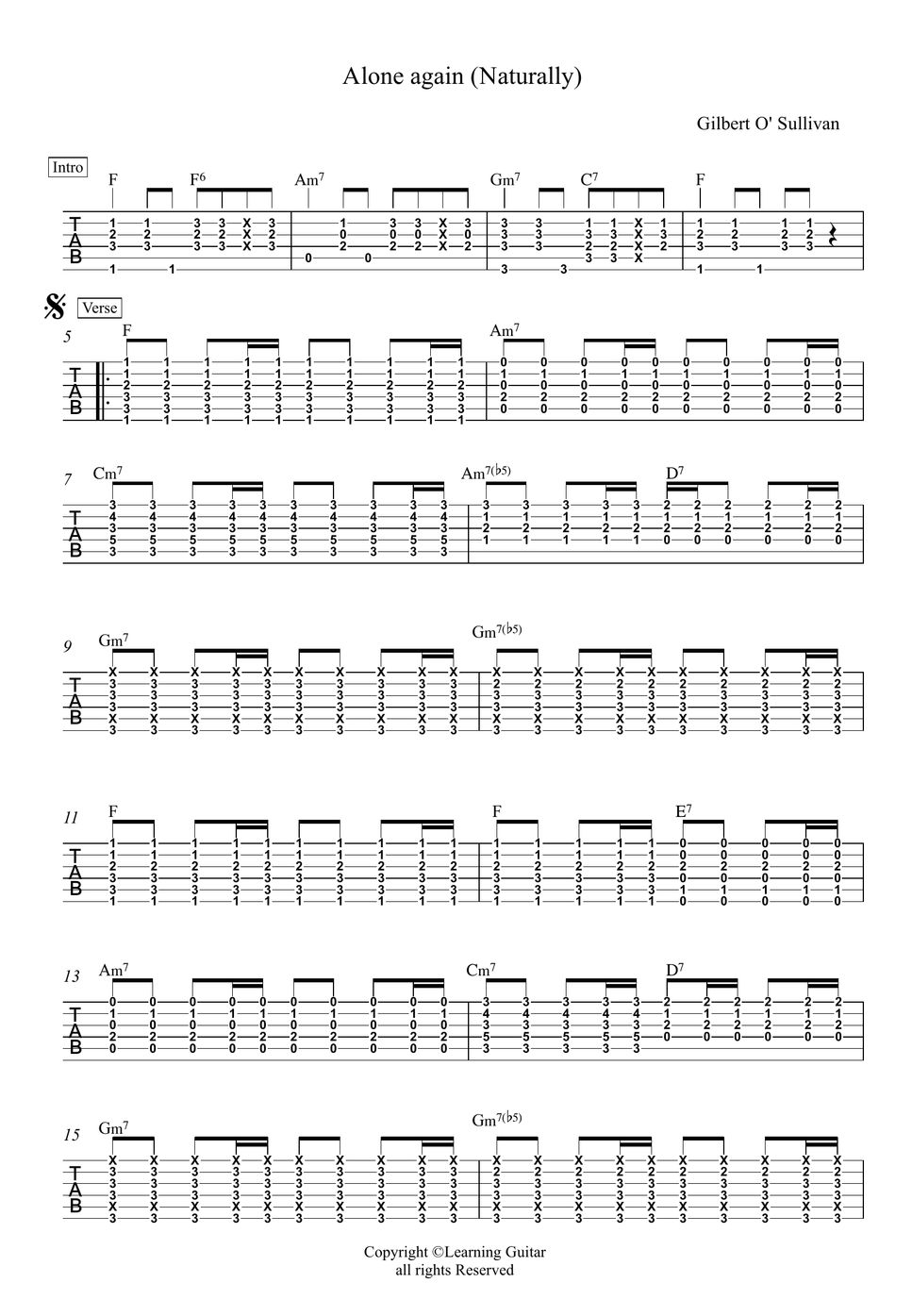 Gilbert O' sullivan - Alone again (Naturally) Guitar Rhythm (Chords ...