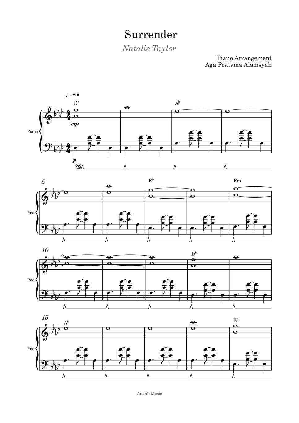 Natalie Taylor - Surrender (Piano Solo) Sheet by Aga Pratama Alamsyah