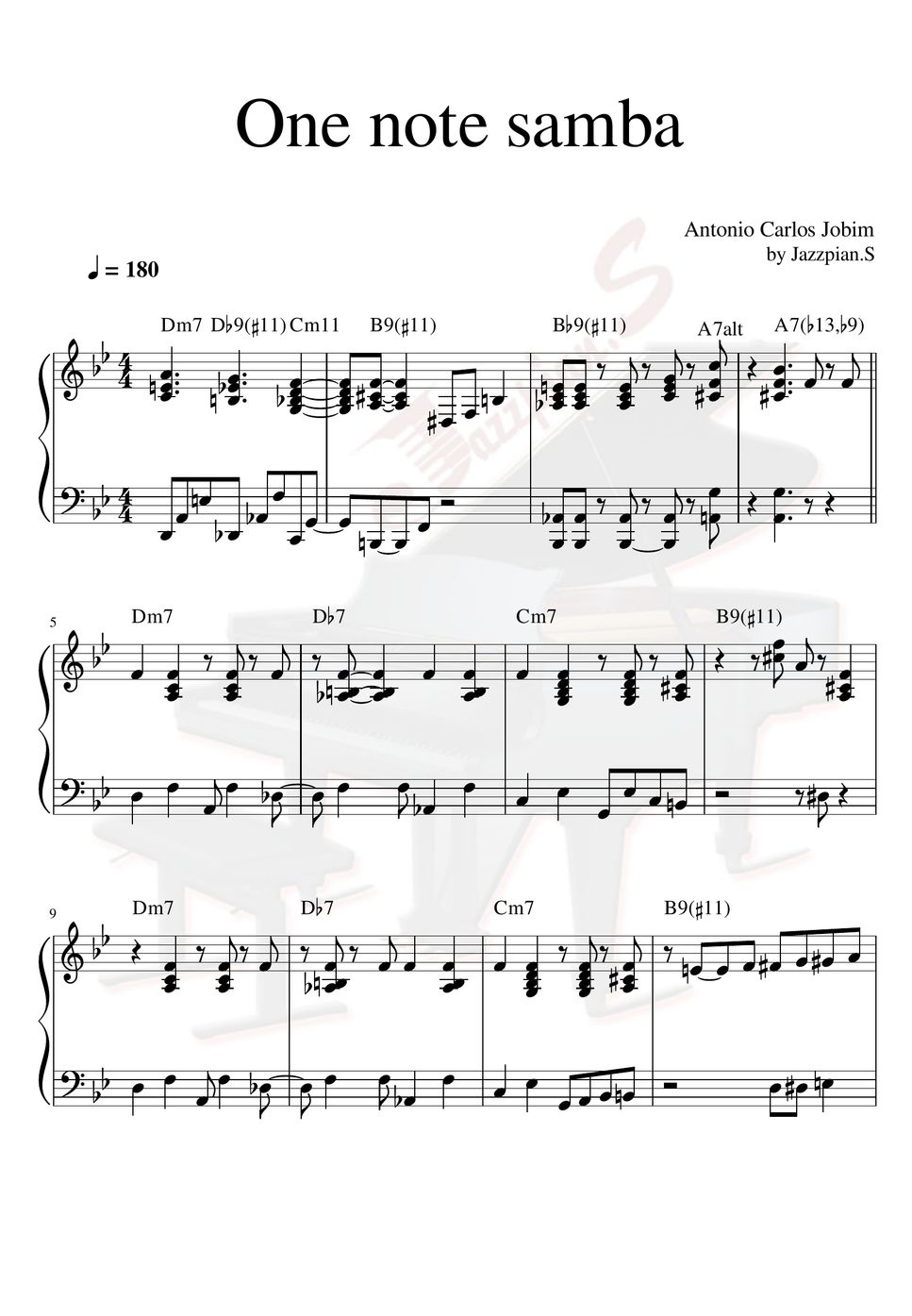 Antonio Carlos Jobim - One Note Samba (Brazilian Samba jazzpiano) Sheet ...