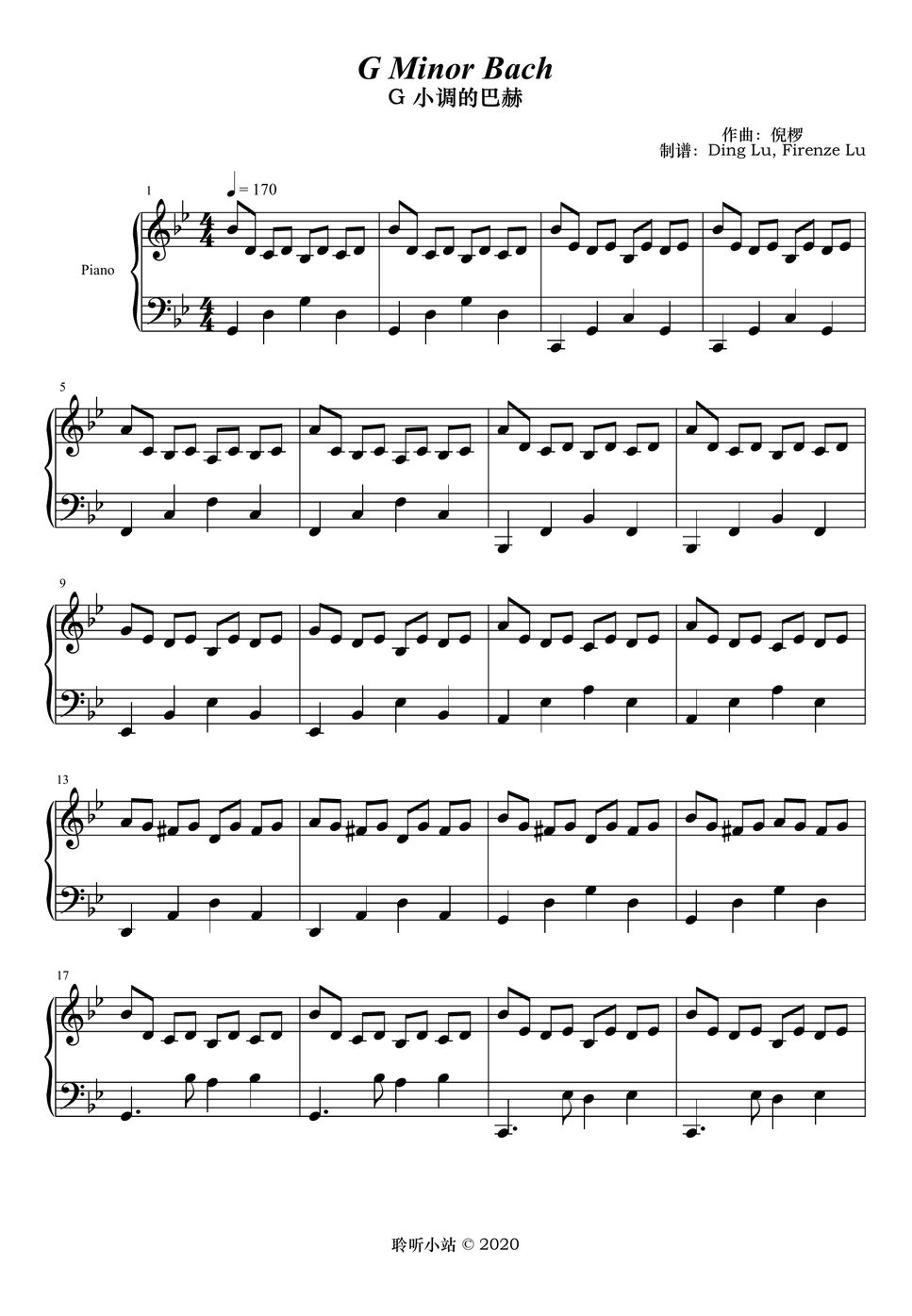 Luo Ni - G Minor Bach Bản nhạc by Lingting