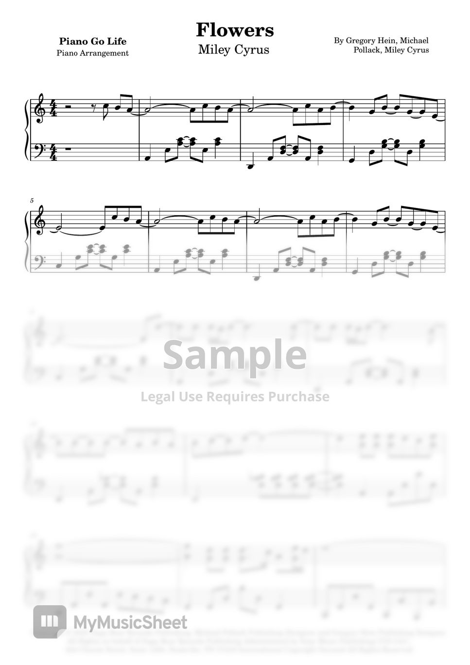 Miley Cyrus - Flowers Sheet by Piano Go Life