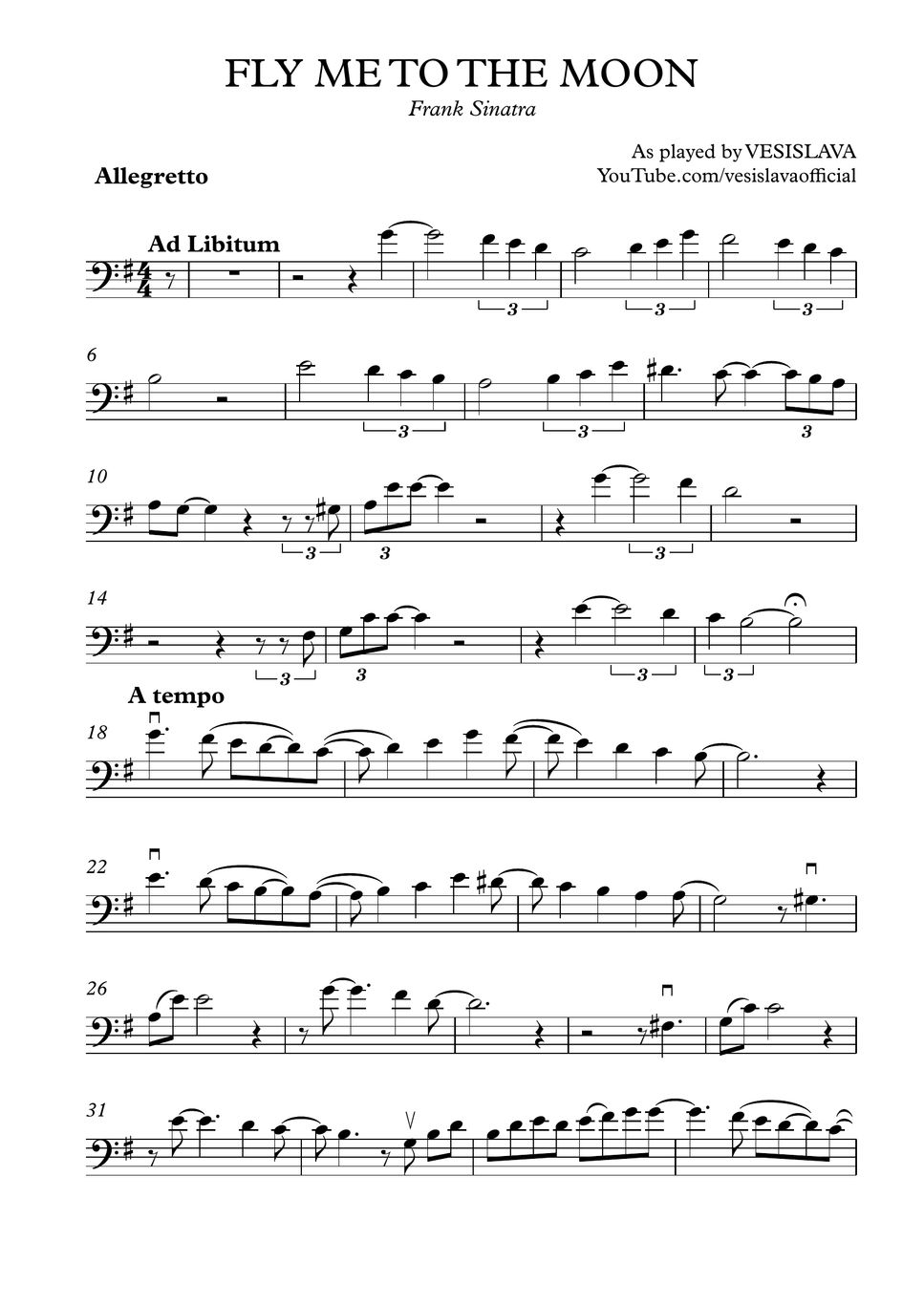 Frank Sinatra - Fly Me to the Moon (CELLO) Hoja by Vesislava