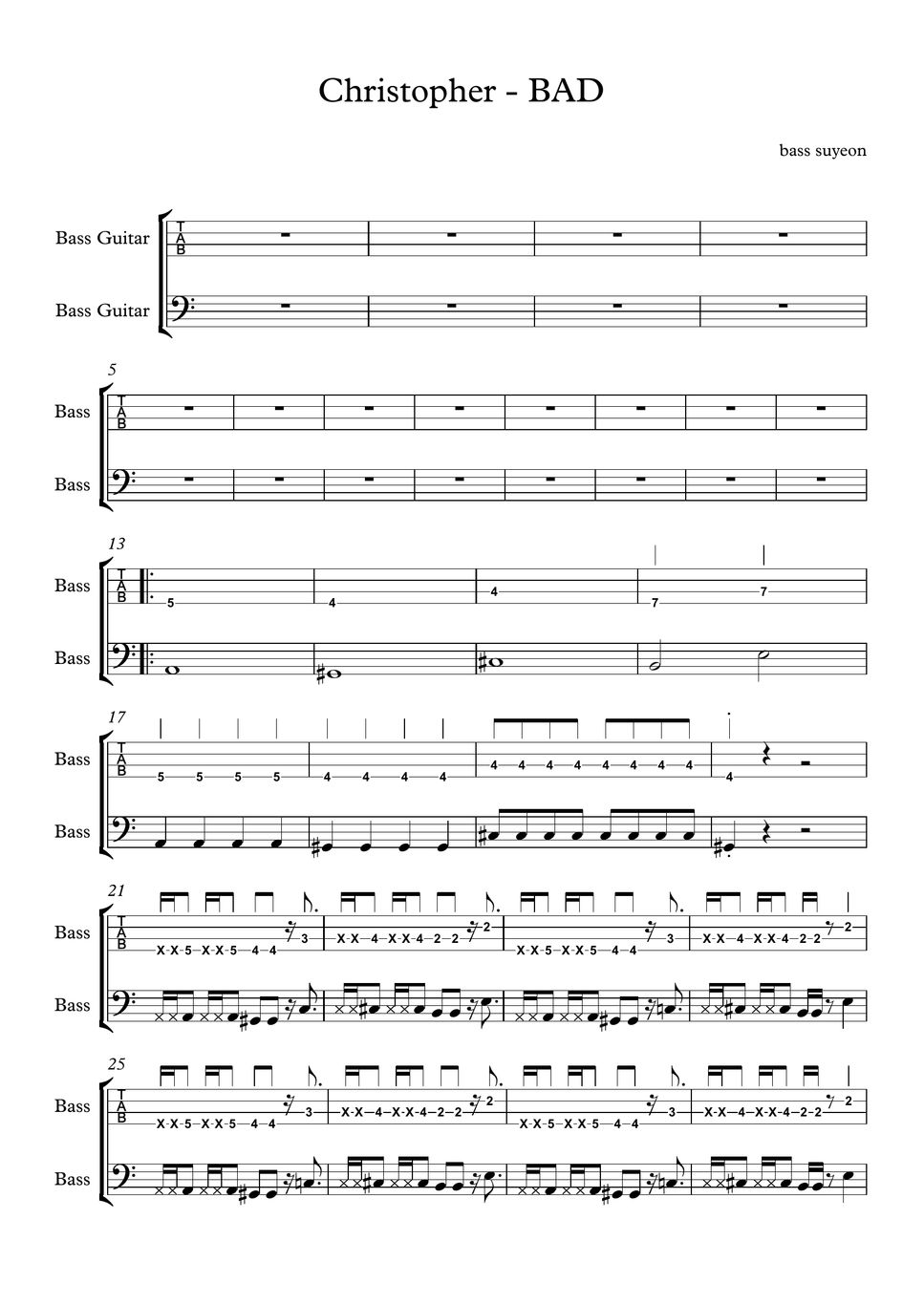 Christopher - bad TAB by bass suyeon