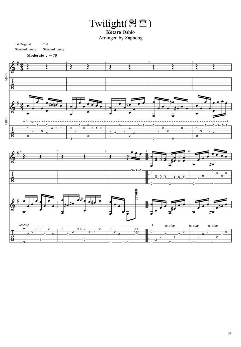 Kotaro Oshio - Twilight(황혼) (Duet(듀엣)) TAB by Zaphong