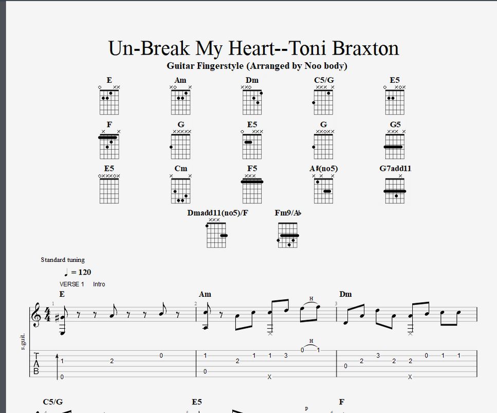 Unbreak My Heart Sheet Music Toni Braxton Guitar