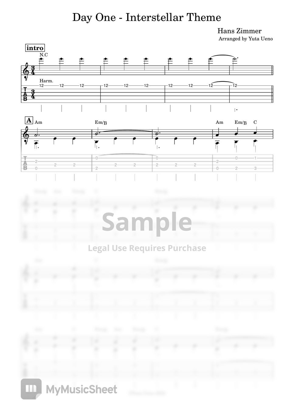 Hans Zimmer - Interstellar Main Theme (Fingerstyle) Tab + 1staff by ...
