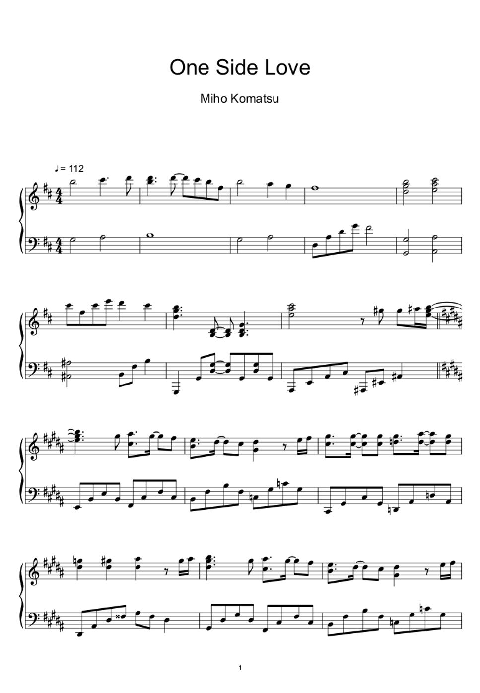 Miho Komatsu - One Side Love (Detective Conan ED6) (Sheet Music, MIDI ...