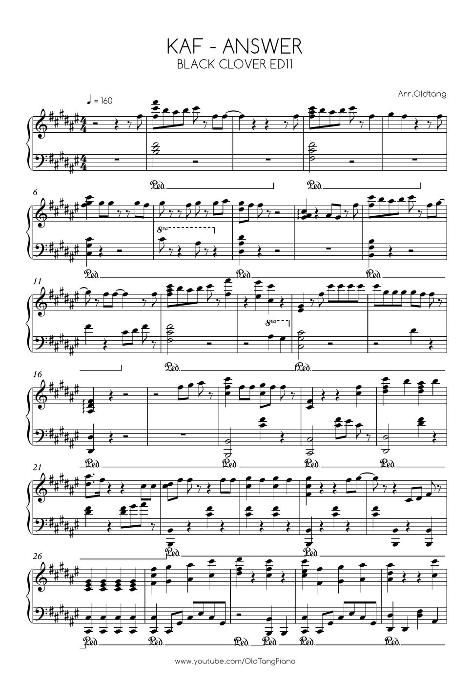 BLACK CLOVER ED11 - KAF - ANSWER Partition musicale