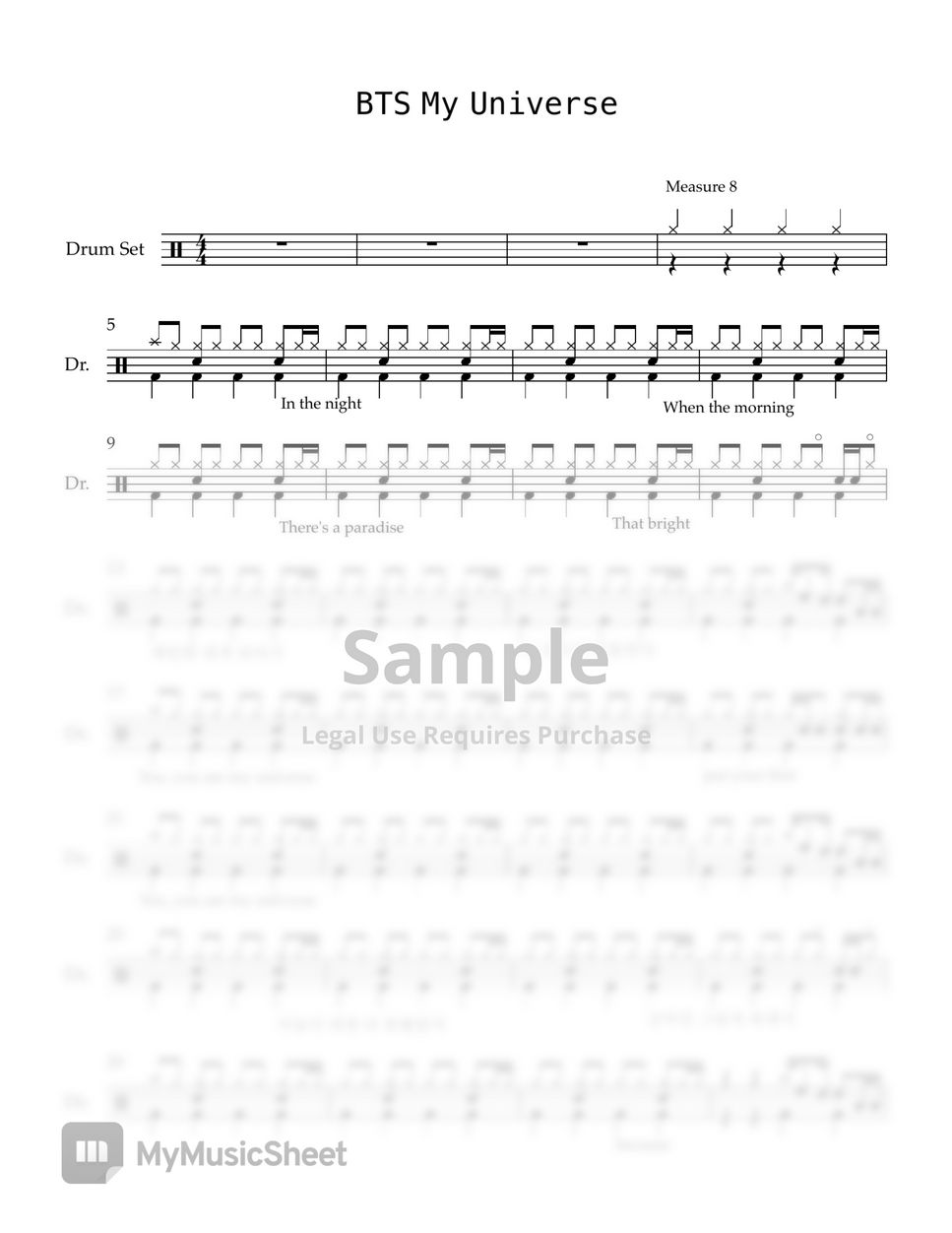 BTS - My Universe (Drum Sheet) Sheets by BTS
