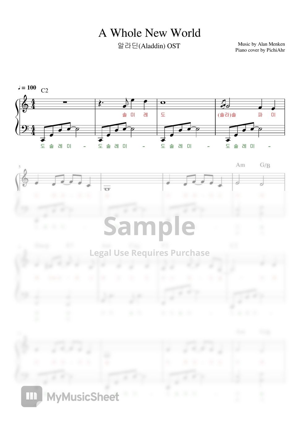 Aladdin OST - A Whole New World (Easy ver.) Sheets by PichiAhr