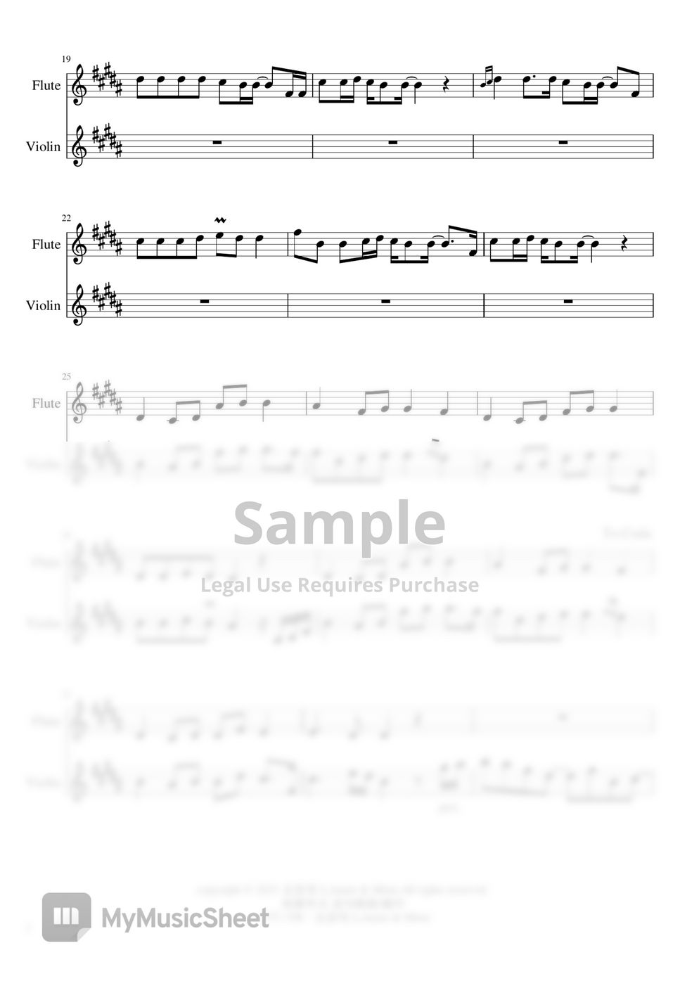 大籽 - 白月光與硃砂痣Bai Yue Guang Yu Zhu Sha Zhi (長笛小提琴重奏譜 原Key+C調) Partitura ...