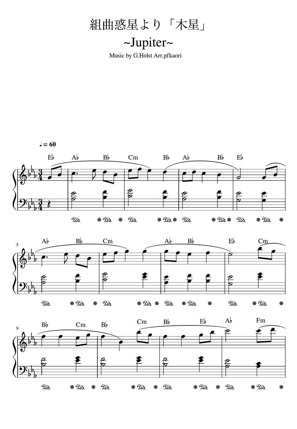 G.Holst - "Jupiter" from the planet (Cm・♭3 /Beginner piano solo) แผ่น ...